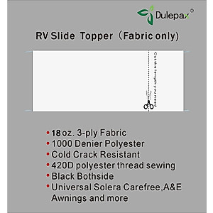 Dulepax-RV Slide Out Awning Fabric Replacement-(46" x 110", White- Fabric only)-Universal Slide-Topper Replacement for 5th Wheel RVs, Travel Trailers and Motorhomes