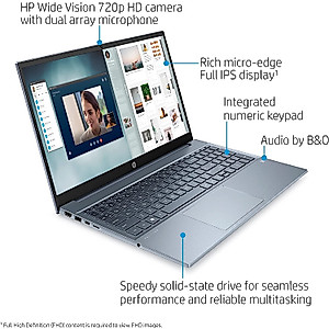 2022 Newest HP Pavilion 15.6" FHD 1080P IPS Laptop, 8-Core AMD Ryzen 7-5700U(Up to 4.3GHz, Beat i7-1180G7), 16GB RAM, 512GB NVMe SSD, Numpad, HDMI, WiFi, USB-A&C, Fast Charge, Audio by B&O, Win11