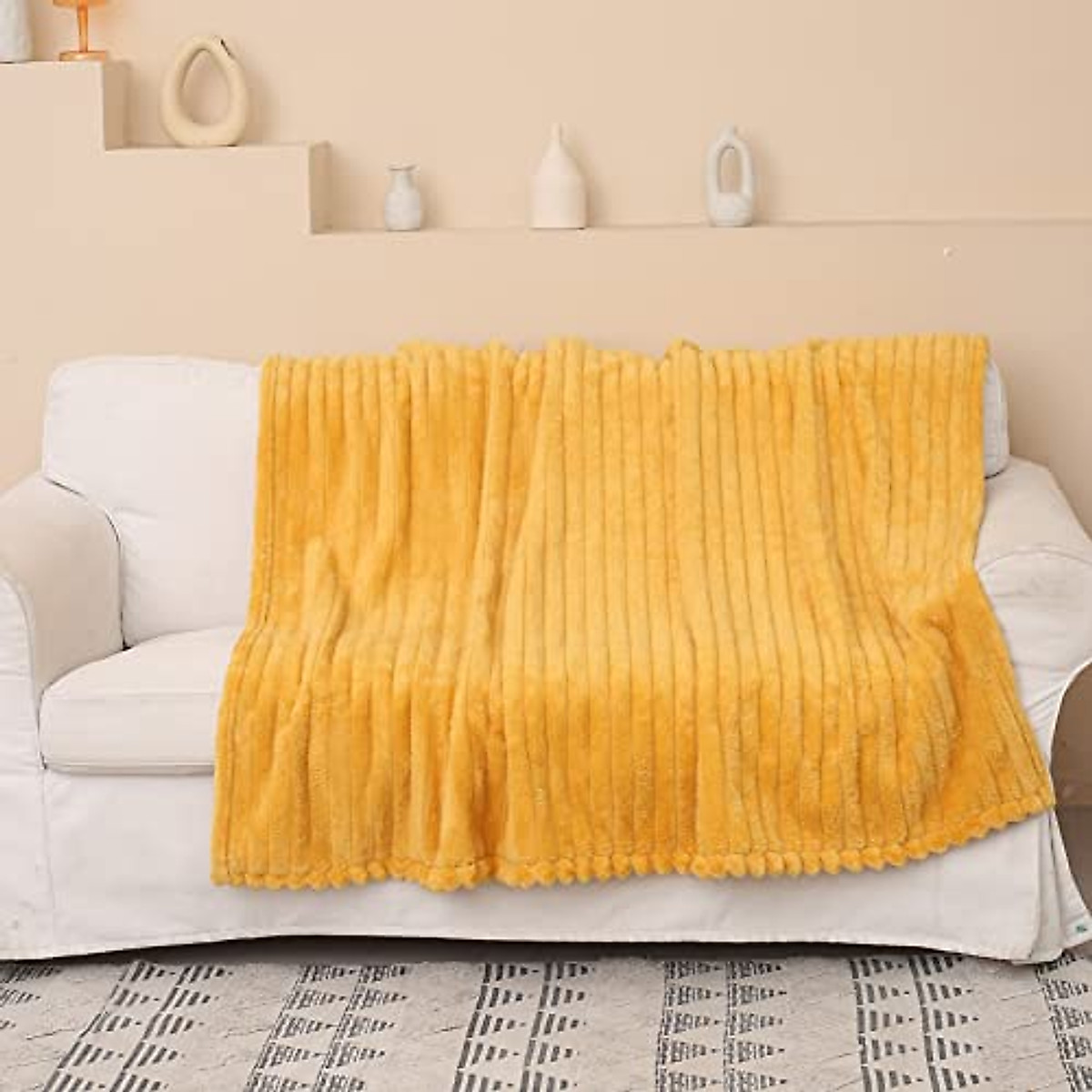 Catalonia Classic Yellow Fleece Throw Blankets for Couch, Plush Fluffy Blanket, Cozy and Soft, Decorative Blanket Throws for All-Seasons, 50''×60''