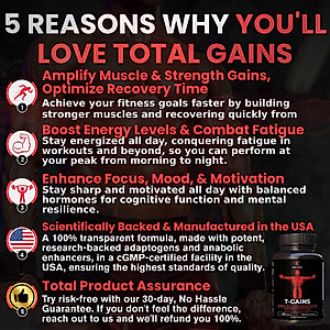 Anabolic Booster & Muscle Builder for Men, Total GAINS Muscle Growth & Estrogen Blocker for Men, Ashwagandha Shilajit for Men, Fadogia Agrestis Tongkat Ali for Men, HGH Supplements for Men, 120 Count