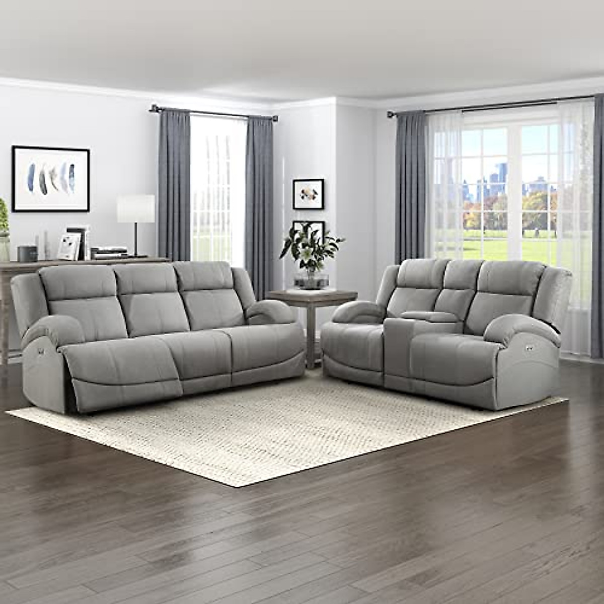 Lexicon Landwood Power Double Reclining Sofa, Gray
