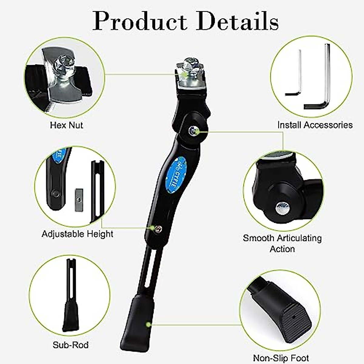 Cyfie Bike Kickstand for 16 18 20 inch Wheel, Adjustable Center Mount Bicycle Kickstand for Kids Bike Aluminum Alloy Children's Kick Stand for 16 18 inch Wheel with 20 22 Inch Sub-Rod