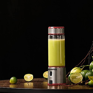 Smoothie blender Portable ROSEVIEW Glass bottle Mini rechargeable Handheld Ice crushing Shakes Cup USB juicer Cordless Personal smoothies maker Fruit mixer Juice sport travel healthy smoothy (Red Steel)