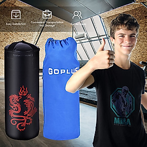 Goplus Punching Bag Set with Gloves, 22LBS/ 40LBS Filled Kick Boxing Bag, Rucksack, Jump Rope, Firm Hook, Heavy Bag for Kids Youth Adults MMA Training, Muay Thai, Krav MAGA, Taekwondo, Karate