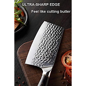BECOKAY Cleaver Knife - 7 Inch Meat Cleaver, German High Carbon Stainless Steel Butcher Knife with Ergonomic Handle for Home Kitchen and Restaurant, Ultra Sharp Chopper Knife