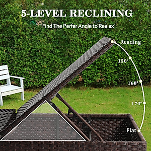 DIMAR GARDEN 3Piece Outdoor Chaise Lounge,Wicker Pool Lounge Chairs with Table, Mixed Brown