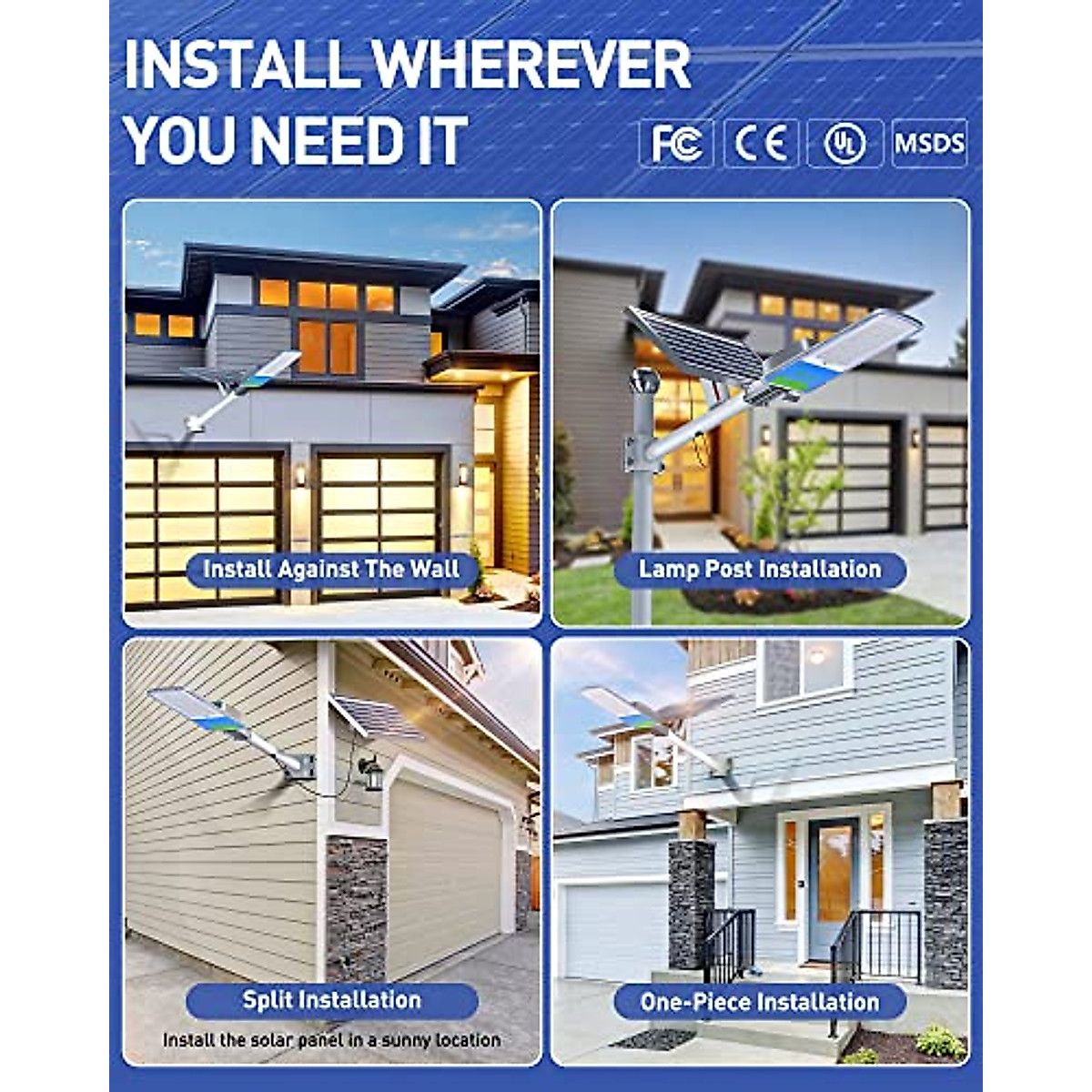 OKPRO S-480J 1000W Solar Street Lights Outdoor Waterproof, 6500K 100000LM Outdoor LED Street Light Dusk to Dawn, LED Wide Angle Lamp with Remote Control, for Parking Lot