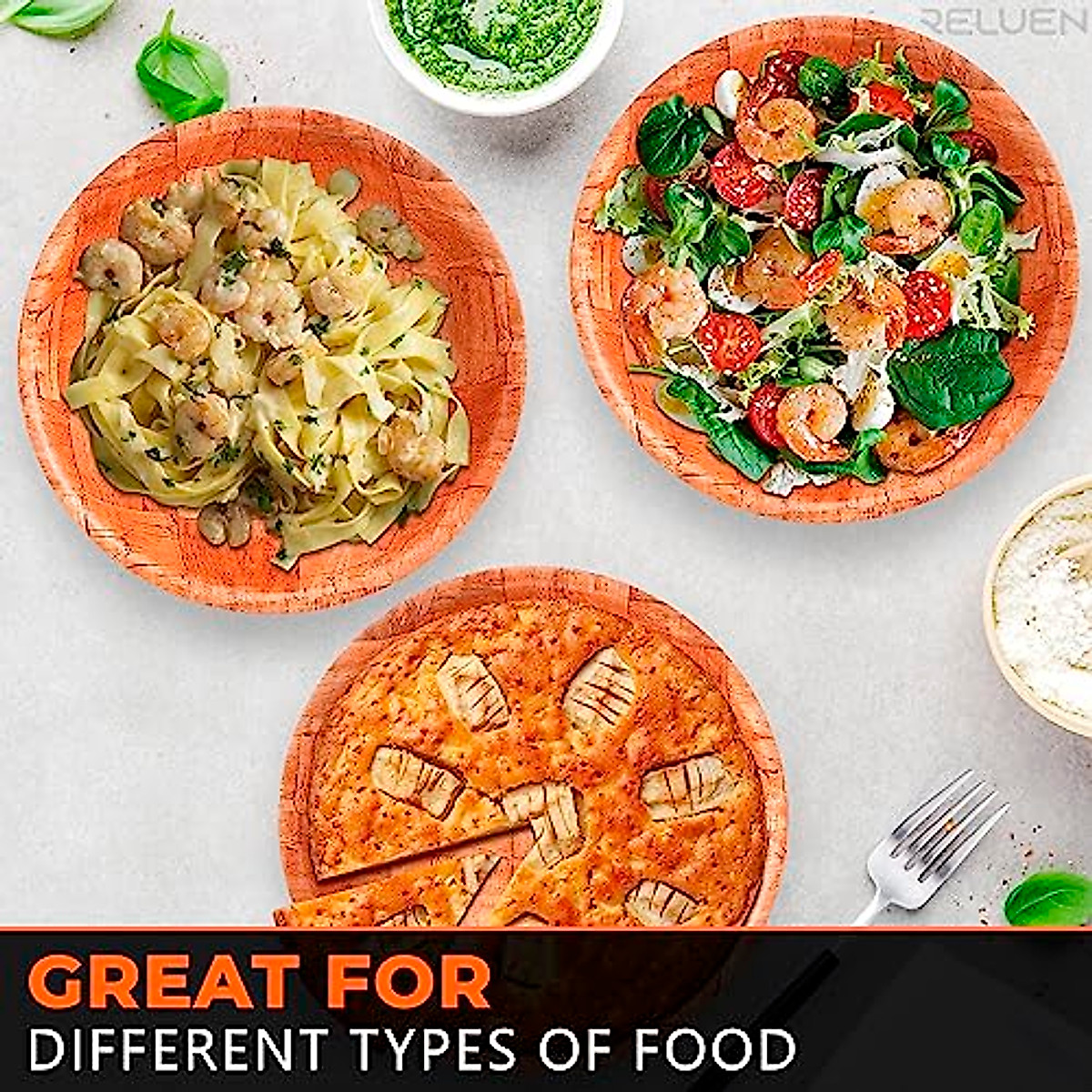 6Pcs Wooden Salad Bowl Set - Decorative Bowls for Kitchen Large Serving Bowls for Entertaining Small Snack Bowls Set Soup - 8 Inch Fruit Bowl for Kitchen Counter Salad Bowls for Lunch Serving Bowl Set