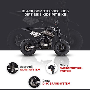 GBmoto Black 50cc Kids Pit Bike, 2-Stroke Gas Dirt Bike