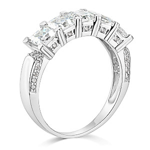 Wellingsale Ladies Solid 14k White Gold Polished CZ Cubic Zirconia Princess Cut Five 5 Stone Anniversary Wedding Band - Size 8.5
