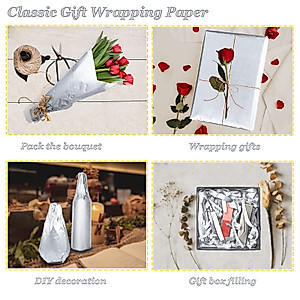 60 Sheets Silver Wrapping Tissue Paper Artdly 20x14 Inch Silver Metallic Tissue Paper Bulk Silver Wrapping Paper for DIY Arts Crafts Weddings Birthday