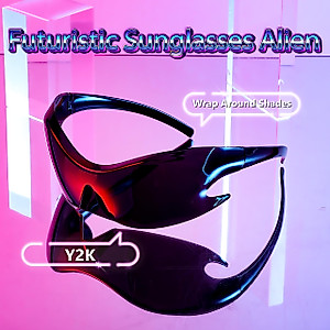 FEISEDY Futuristic Sunglasses, Fashion Alien Y2K Wrap Around for Women Men B4135