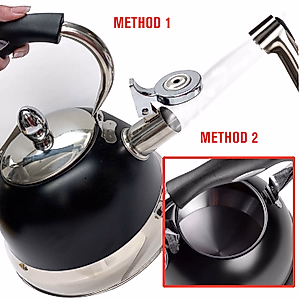 Emeril Lagasse 2.6 Quart/2.5 Liter Whistling Tea Kettle, Stainless Steel Tea Pot for Induction Stove Top, Fast to Boil Water for Home Kitchen Condo, with Ergonomic Cool Folding Grip Handle, Black Comb