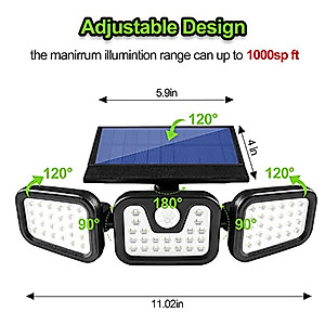 kuujojo Solar Lights Outdoor Garden, 2 Pack 74 LED / 3 Modes 270° Wide Angle Motion Sensor Outdoor Lights, IP65 Waterproof Solar Outdoor Lights, Security Flood Light for Patio Yard and Garage