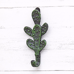 The Bridge Collection Cast Iron Cactus Hook for Wall - Metal Cactus Coat Rack for Southwestern, Desert, Boho Home Decor - Coat, Towel, Key Hook Prickly Pear Cactus Decor