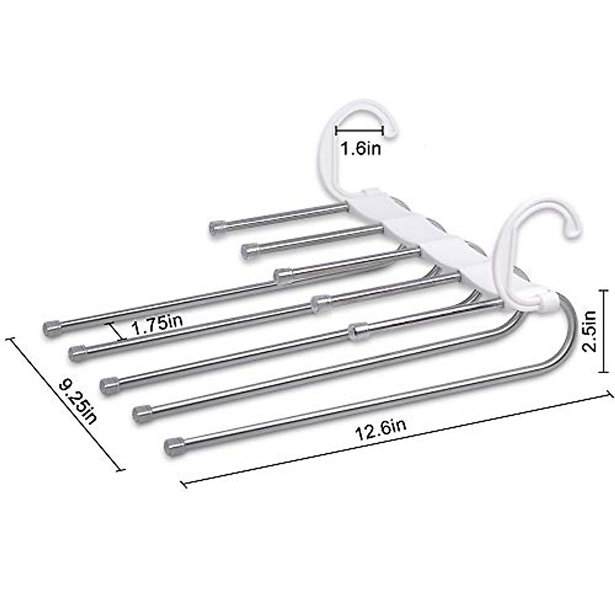 WAOU Massy Pants Hangers Multi-Layer Hanging Pants 5 in 1 Pants Rack Stainless Steel Pants Hangers Folding Storage Rack Space Saver Storage for Trousers Scarf Tie Belt Adjustable(2 Pack)