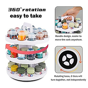 SANFURNEY 3-Tier Spinning Paint Organizer Rack for 48 Bottles, Rotating Tower Craft Paint Storage Holder Stand, Compatible with Citadel Paints