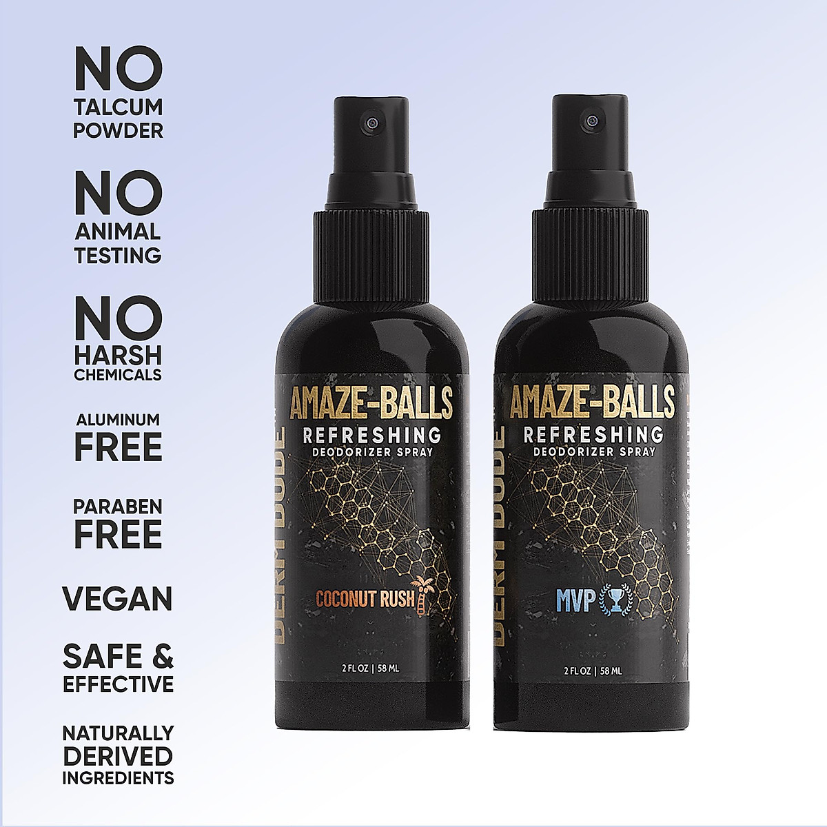 Derm Dude Amaze Balls Deodorant & Anti Chafing Sack & Groin Spray for Men | Formulated with All-Natural DeoPlex for Odor Control | With Refreshing Aloe Vera - MVP & Coconut Rush Scent Bundle, (2 Pack)