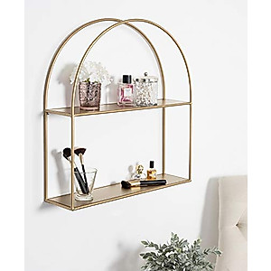 Kate and Laurel Monroe Glam Arch Shelf, 24 x 26, Gold, Modern Geometric Shelf for Wall