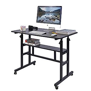 AIZ Mobile Standing Desk, Adjustable Computer Desk Rolling Laptop Cart on Wheels Home Office Computer Workstation, Portable Laptop Stand Tall Table for Standing or Sitting, Black, 39.4" x 23.6"