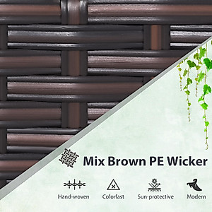 Tangkula 3 Pieces Patio Furniture Set, PE Rattan Wicker 3 Pcs Outdoor Sofa Set w/Washable Cushion and Tempered Glass Tabletop, Conversation Furniture for Garden Poolside Balcony (Beige/Navy)