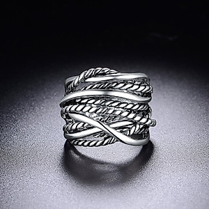 Mytys Gold and Silver Statement Rings for Women Wire Intertwined Design 14K Gold Plated Silver Band Ring Wide Index Finger Rings Costume Jewelry (Silver, 9)