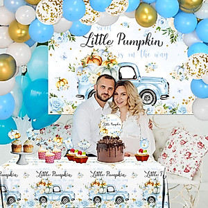 Little Pumpkin Baby Shower Decorations for Boy, A Sweet Little Pumpkin Is on the Way Blue Backdrop Balloon Garland Kit for Fall Autumn Thanksgiving Baby Shower Background Party Supplies