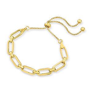 Ross-Simons Italian 18kt Gold Over Sterling Paper Clip Link Bolo Bracelet