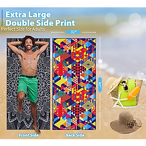 Microfiber Sand Free Beach Towel-Quick Dry Super Absorbent Lightweight Oversized Large Towels Blanket for Travel Pool Swimming Bath Girl Women Men Geometric Triangle Black Mandala