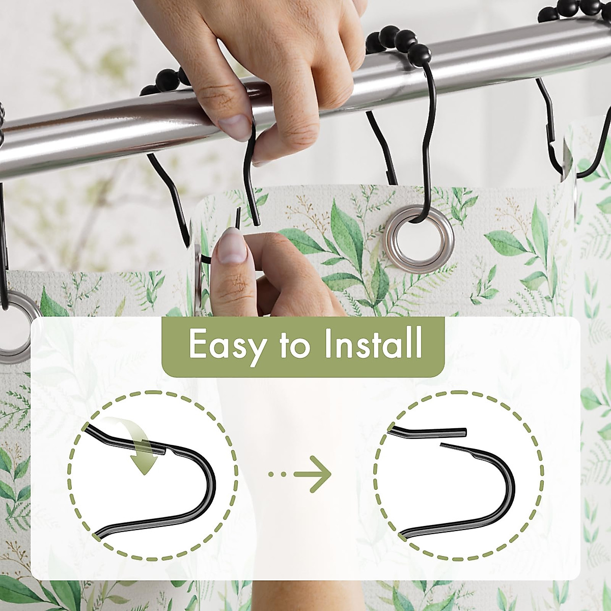 Amazer Matte Black Shower Curtain Hooks, 12PCS Rust-Resistant Metal Shower Hooks Ring Shower Rings for Curtain, Rolling Shower Curtain Rings for Bathroom Shower Rod Shower Curtain Hangers