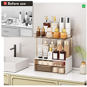 Versatile 4-Tier 2-Drawer Bathrooom Organizer, Makeup Organizer, Perfume Organizer, Bathroom Counter Organizer, Vanity Organizer, Skincare Organizers, Bathroom Organizers and Storage, Amber