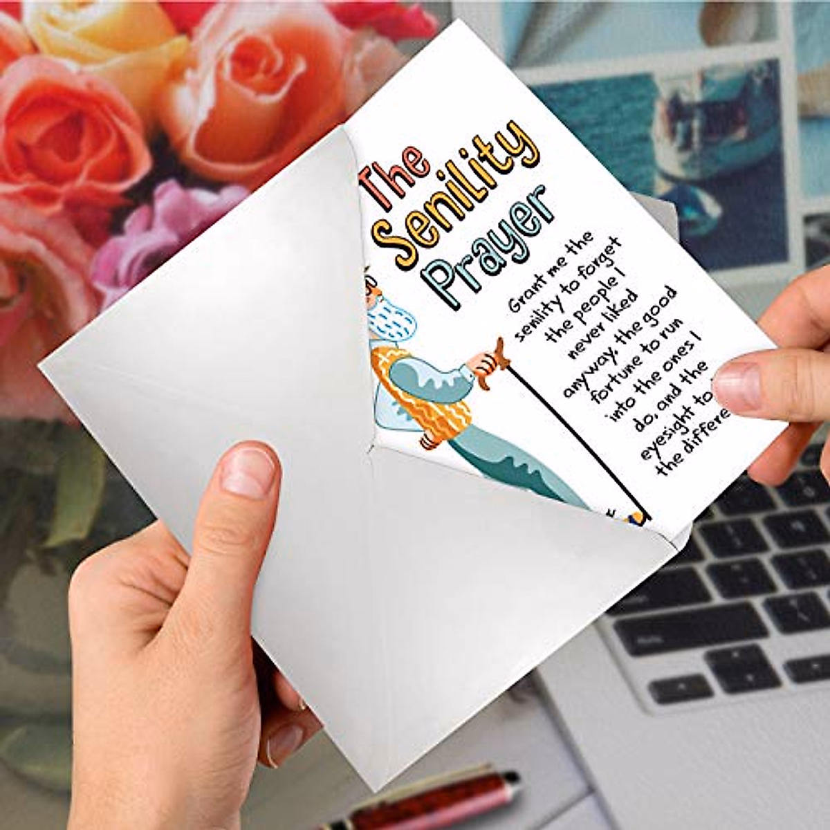 NobleWorks - 1 Funny Happy Birthday Notecard - Old Man Humor Greeting Card with Envelope - Man's Senility Prayer C9348BDG