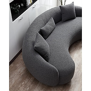 Acanva Mid Century Modern Curved Living Room Sofa, 4-Seat Boucle Fabric Couch for Bedroom, Office, Apartment, Grey