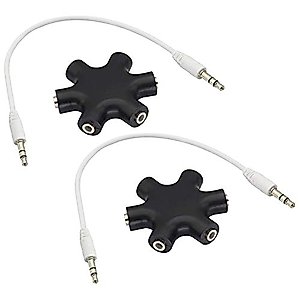 zdyCGTime Headphone Splitter, 3.5mm Stereo Audio Headset Adapter 3.5mm 6-Port Music Sharer, 3.5mm 6 Port Female Headphone Splitter Audio Connector with 3.5mm M/M TRS Stereo Plug Cable(Black)