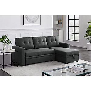 L-Shaped Corner Sleeper Sectional Sofa Modern Linen Upholstered Sofa&Couch Convertible Sofabed W/Pull Out Sleep Couch Bed and Reversible Storage Chaise for Home Apartment Living Room Furniture Sets