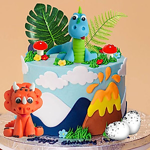 Dinosaur Cake Toppers Rainbow Cake Topper Dinosaur Eggs Leaves Baby Dinosaur Figurines Jungle Safari Cake Decoration for Birthday Baby Shower Party Supplies (Clay Dino)