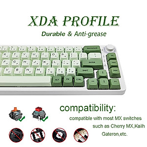 PBT 124 Keys XDA Profile Dye-Sub Matcha Keycaps，ANSI Layout Keycap Suitable for 61/64/87/104/108 Mechanical Gaming Keyboard(Keycaps only)