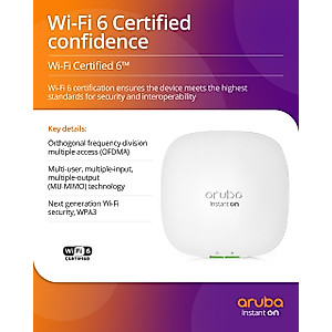 HPE Networking Instant On Access Point AP22 2x2 WiFi 6 Indoor Wireless Access Point | Long Range, Secure, Smart Mesh Support | Power Source Not Included | US Model (R4W01A)