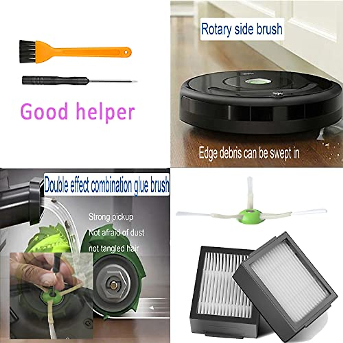 COMUSTER Replacement Parts Compatible for iRobot Roomba E&i&j Series i7 j7 i3 i4 i7+ Plus i3+ i4+ i6 i6+ i8 i8+ E5 E6 j7+ Plus,4Multi-Surface Rubber Brush,6High-Efficiency Filter,6Edge-Sweeping Brush