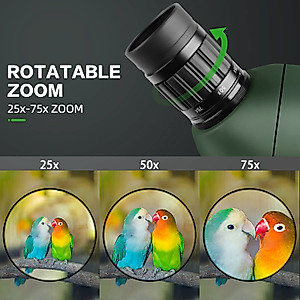 PankooFamily 25-75X70 HD Spotting Scope Hunting Spotting Scopes with Smartphone Mount Kit, Tripod and BAK4 45 Degree Angled Eyepiece Telescope for Bird Watching Target Shooting Wildlife