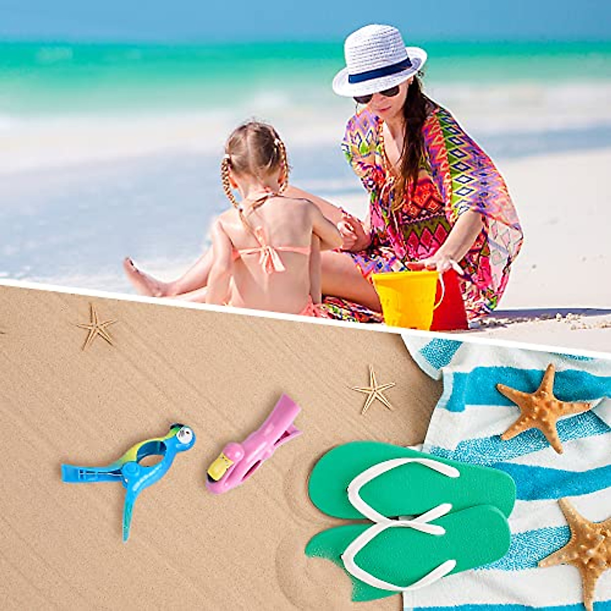 Beach Towel Clips, Sopito Beach Chair Clip Flamingo Towel Clips Parrot Towel Holder for Clothes Quilt Blanket Home Pool Chair, Set of 4