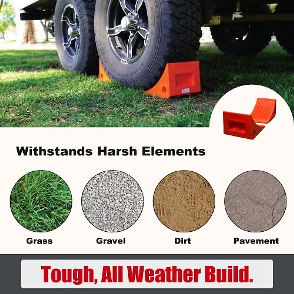 SECURITYMAN Heavy Duty Wheel Chocks (2 Pack) - Durable, Non-Slip, Solid Rubber Wheel Chocks for Boat Trailers, RV, Truck, Camper - Perfect on All Surfaces and in All Weather - Orange