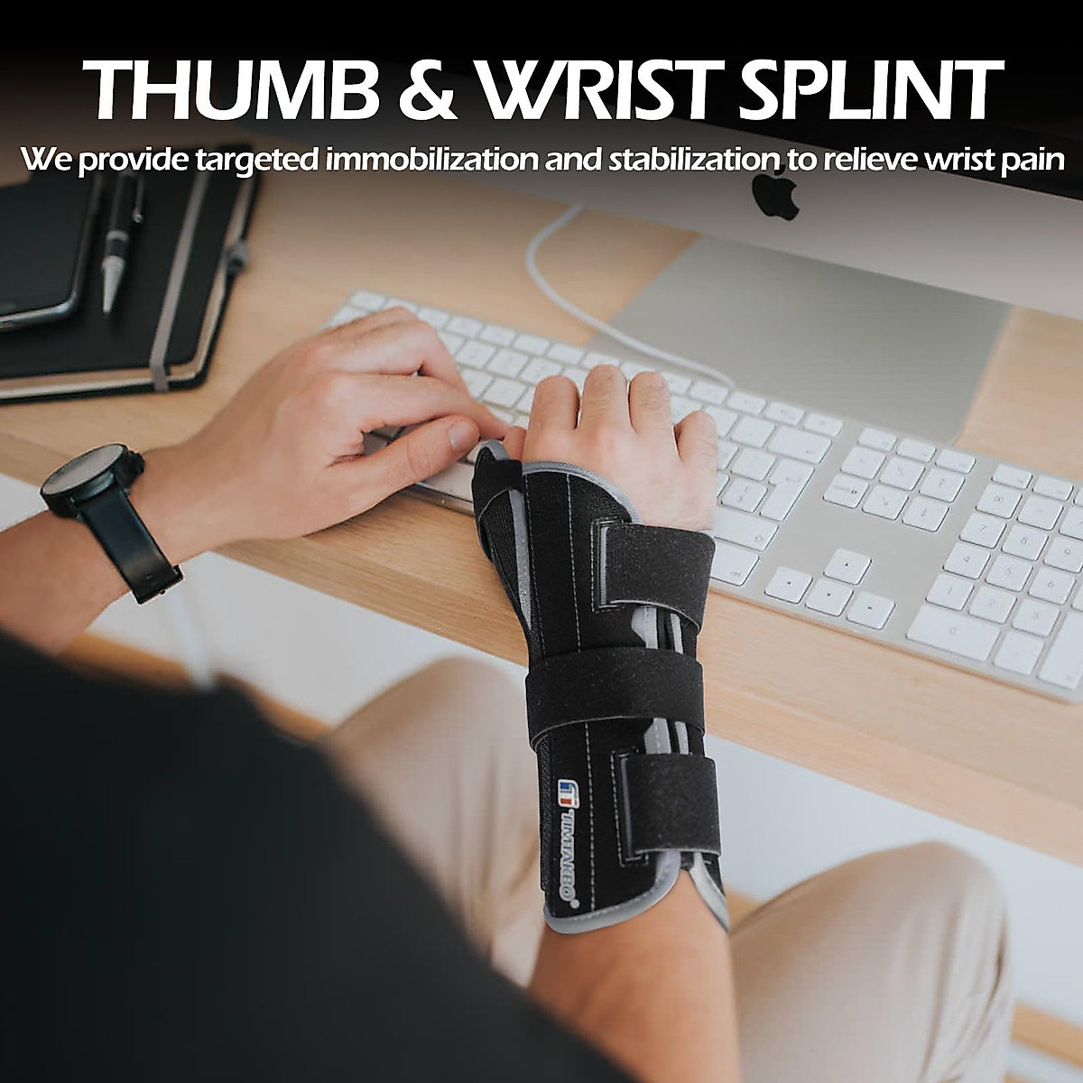 TIMTAKBO Thumb Spica Splint Wrist Brace, Carpal Tunnel Wrist Thumb Brace Rigid Support, Wrist Splint Night Support Thumb Stabilizer, Hand Brace for Sprained Wrist, Arthritis, Tendonitis - Right, M
