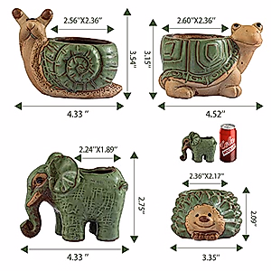 Small Succulent Pots with Drainage, Ceramic Animal Planter, Indoor Plant Pots, Cute Cactus/Bonsai Small Flower Pots for Home Decor and Office Desk Decoration, A Set of 4 Pieces is Suitable as A Gift