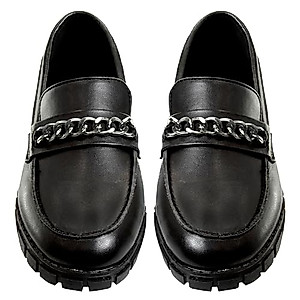 French Toast Girls Round Toe Ankle Strap Maryjane School Shoes - Mary Jane Chunky Platform Oxford Dress Shoe Pumps - Black Chain (Size 2 Big Kid)