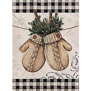 Hzppyz Merry Christmas Garden Flag, Home Decorative Gloves Xmas Outdoor Flag Sign, Rustic Burlap House Yard Garden Flag Vintage Winter Outside Seasonal Decoration Home Decor Flag 12.5 x 18