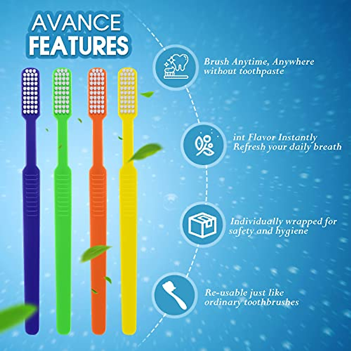 Prepasted Toothbrush Individually Wrapped - Disposable Pre-pasted Toothbrushes, Toothpaste Integrated In Toothbrushes, Soft Medium Bristles Travel Airbnb Tooth Brush, 4 Colors Adult Bulk Mint (72 Pcs)