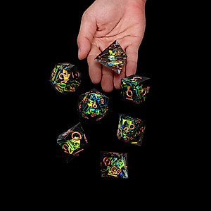 Resin DND Dice Set 7Pcs Sharp Edge Dice ARUOHHA D&D Dice Set for Dungeons and Dragons RPG Board Games Polyhedral Dice D + D Role Playing Dice with Gift Box Handmade D and D Dice D20 D12 D10 D8 D6 D4