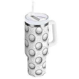 ARGTILDN 40 oz Tumbler Golf Balls Insulated Travel Mug with Handle and Straw Lid Stainless Steel Vacuum Coffee Cup Tea Beverage Container Water Bottles for Car Sports office
