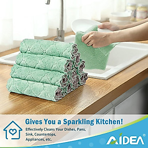 AIDEA Kitchen Dish Cloth - 12 Pack, Super Absorbent Coral Fleece Dish Cloths, No Odor Reusable Dish Cloth, Premium Microfiber Cleaning Cloths, Nonstick Oil Washable Fast Drying 6.3" x10.4"